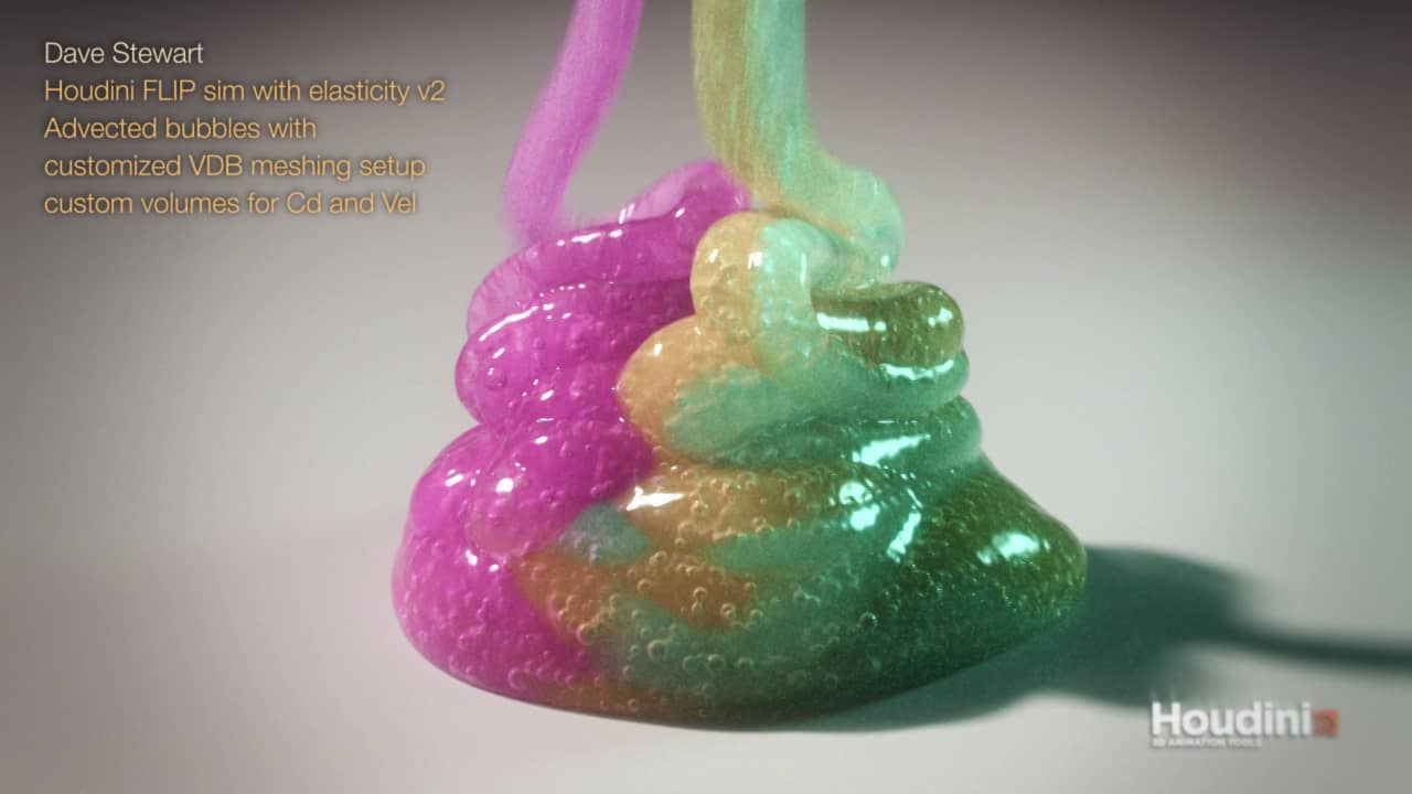 Houdini FLIP R&D - v2 Multi-colored Elastic viscous liquid with bubbles ...