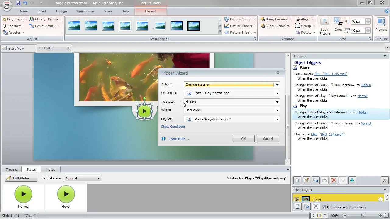 How to create a simple toggle button effect in Articulate Storyline on Vimeo