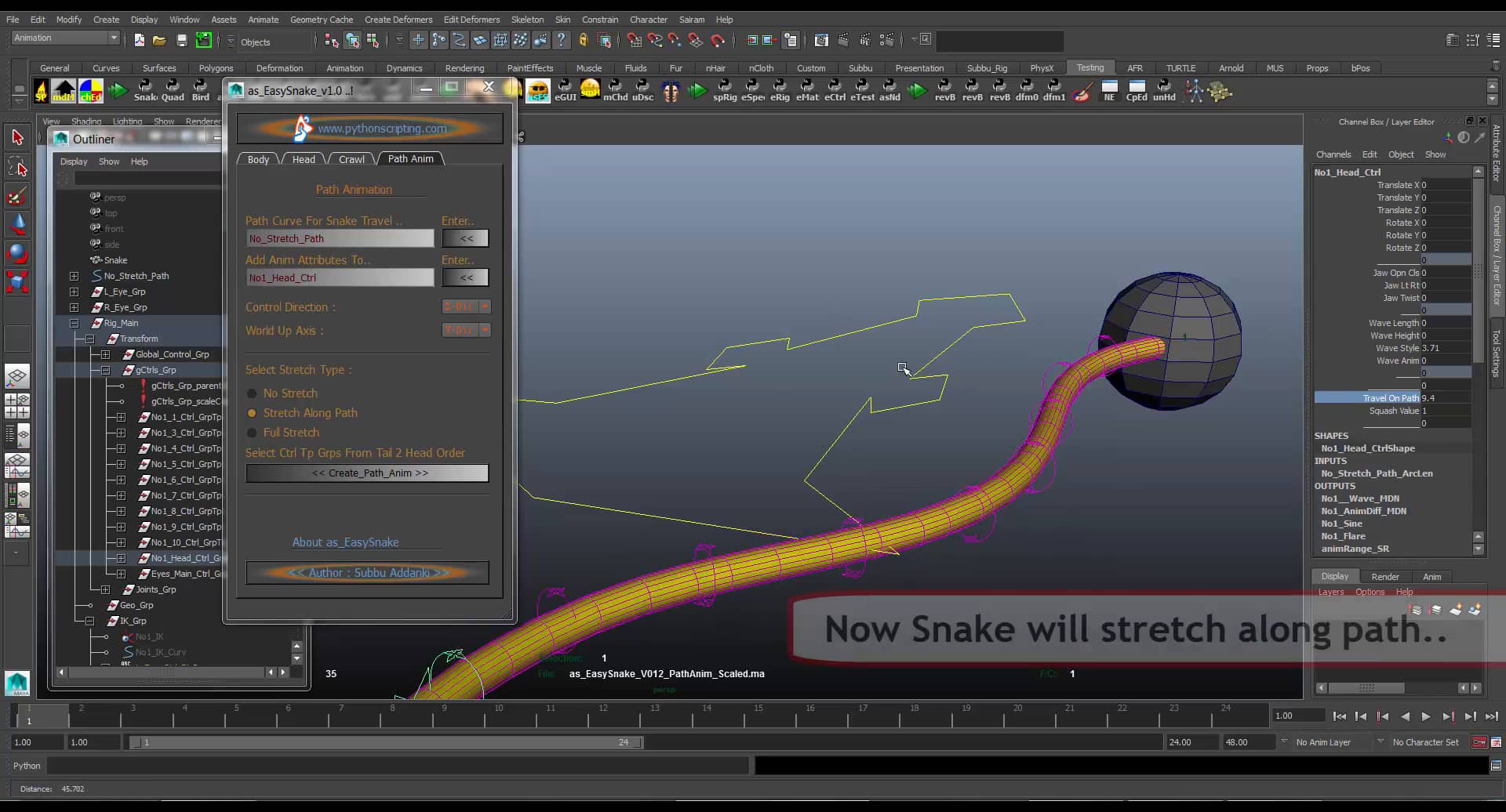 as_EasySnake : Auto Snake Rigging Tools - Travel On Path & Multiple ...
