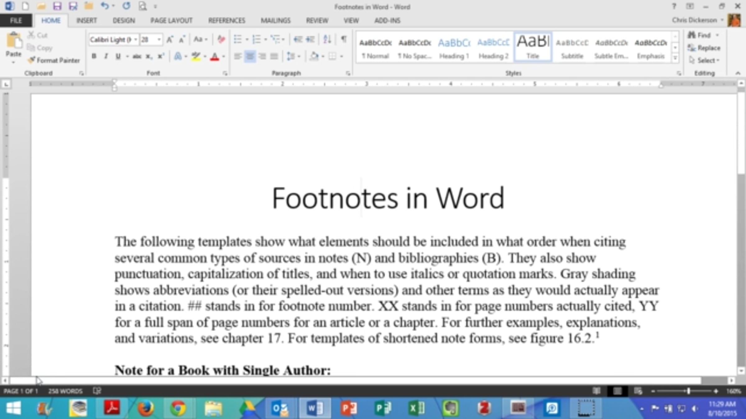 Inserting Footnotes in Word