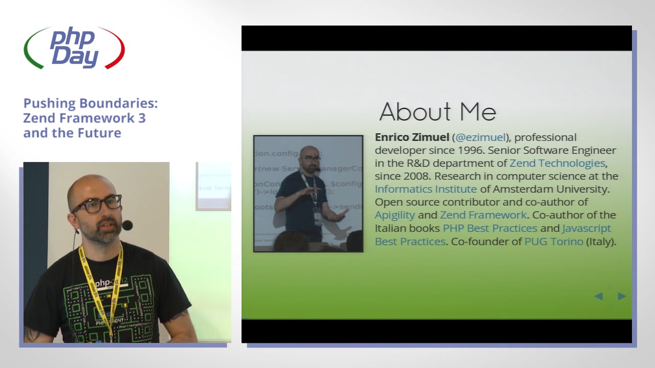 phpDay 2015 - Enrico Zimuel - Pushing Boundaries: Zend Framework 3 and ...
