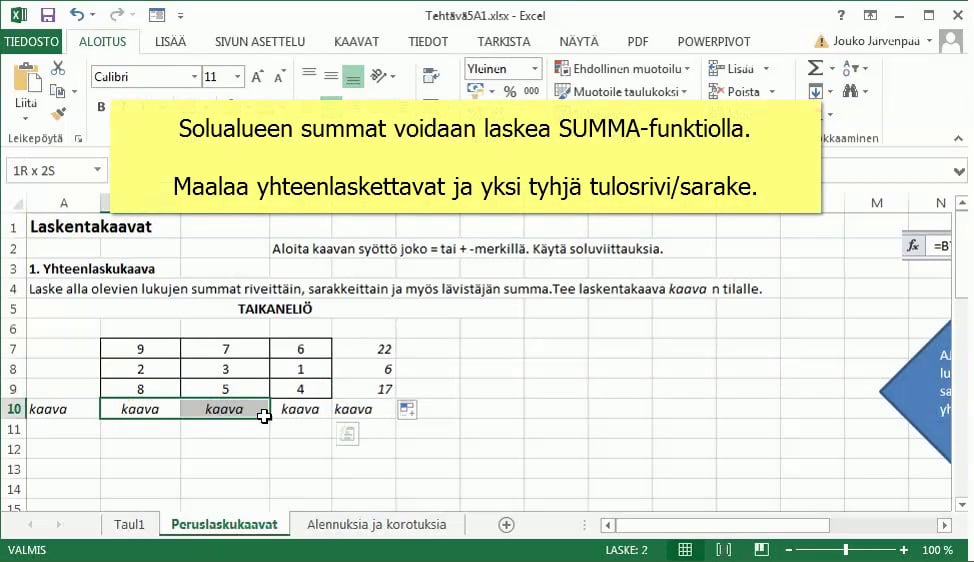 Excel Yksinkertaiset laskukaavat on Vimeo