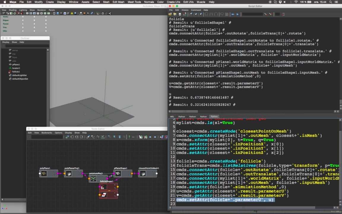 Maya Python Tool Scripting Tutorial - follicle constraint on Vimeo