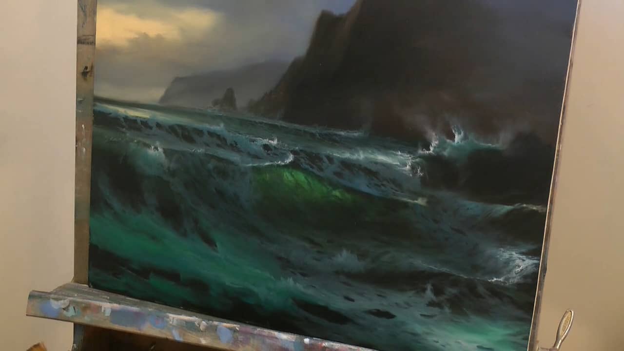 Finishing the Foam and Highlights on a Seascape by Alan Kingwell ...