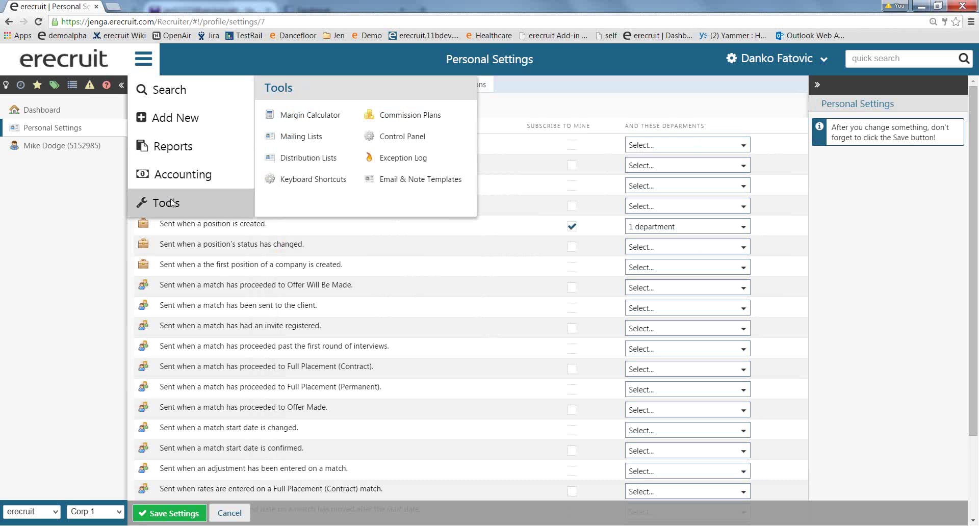 erecruit 3.0 - 9 Personal Settings, Email and Note Templates, and ...
