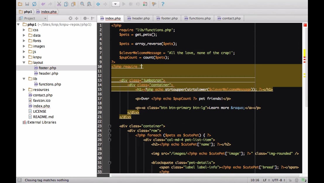 Adding a very Simple Layout > Course 1: How to win friends & develop in PHP | SymfonyCasts