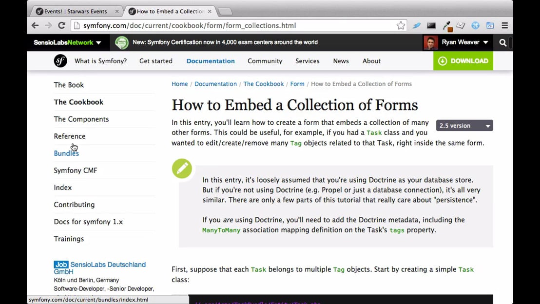 OneToMany: The Inverse Side of a Relationship > Starting in Symfony2: Course 3 (2.4+) | SymfonyCasts
