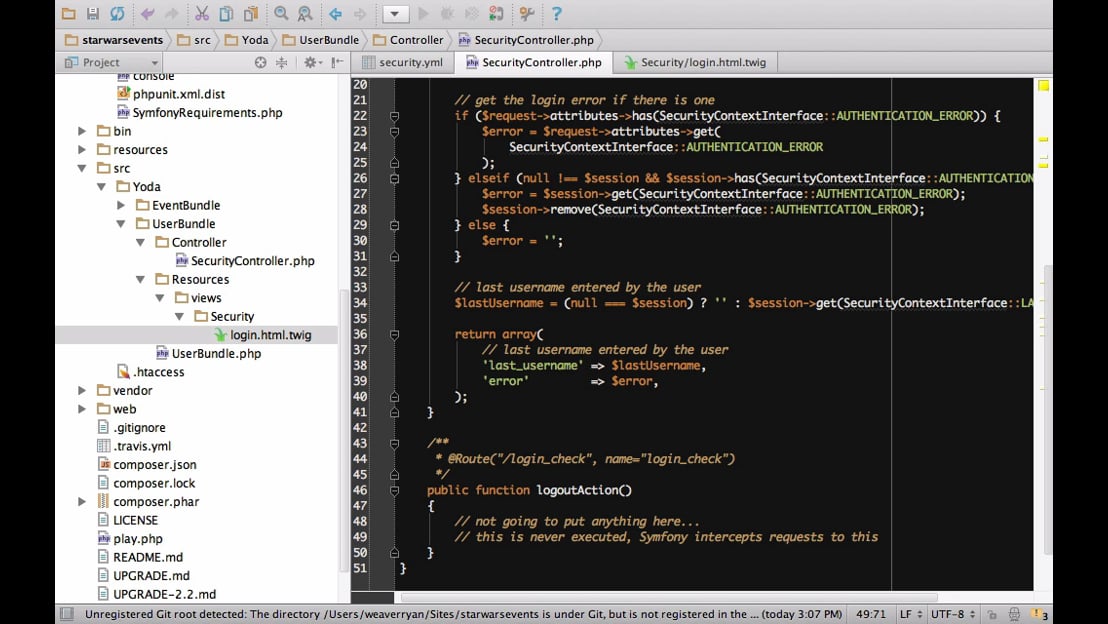 Creating a Login Form (Part 2) > Starting in Symfony2: Course 2 (2.4+) | SymfonyCasts