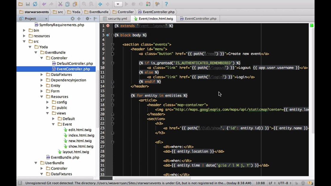 Accessing The User Starting In Symfony2 Course 2 2 4 Symfonycasts