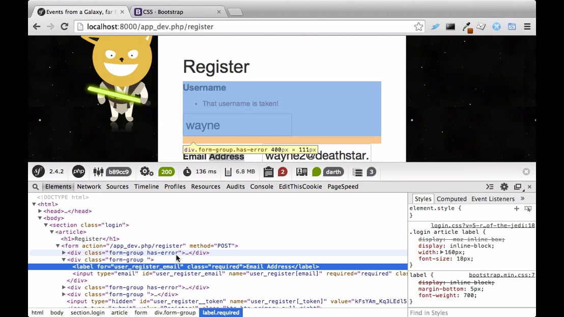 Error Formatting For Twitter Bootstrap Starting In Symfony2 Course 4 2 4 Symfonycasts