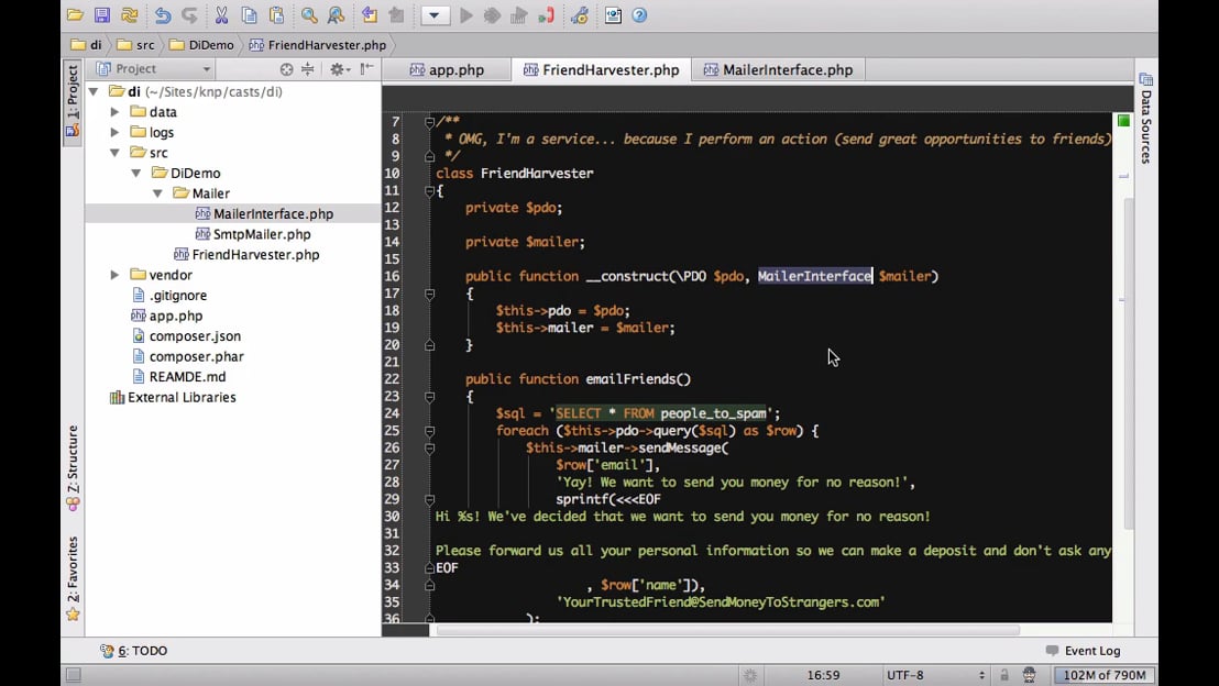 Injecting Config & Services and using Interfaces > Dependency Injection ... Injecting Config & Services and using Interfaces > Dependency Injection ...