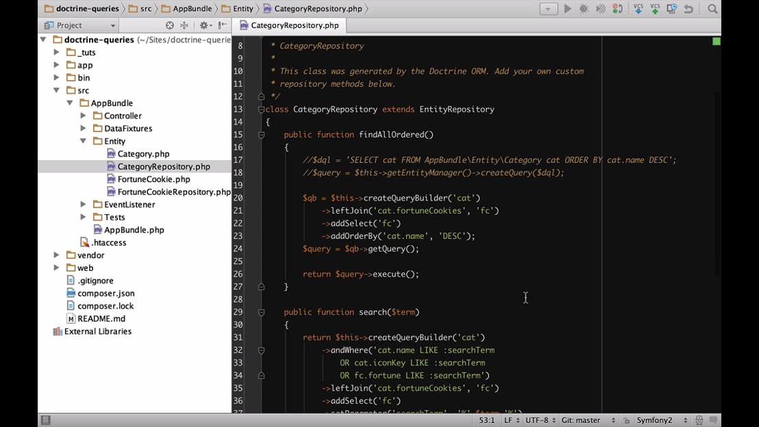Reusing Queries with the Query Builder > Go Pro with Doctrine Queries ... Reusing Queries with the Query Builder > Go Pro with Doctrine Queries ...