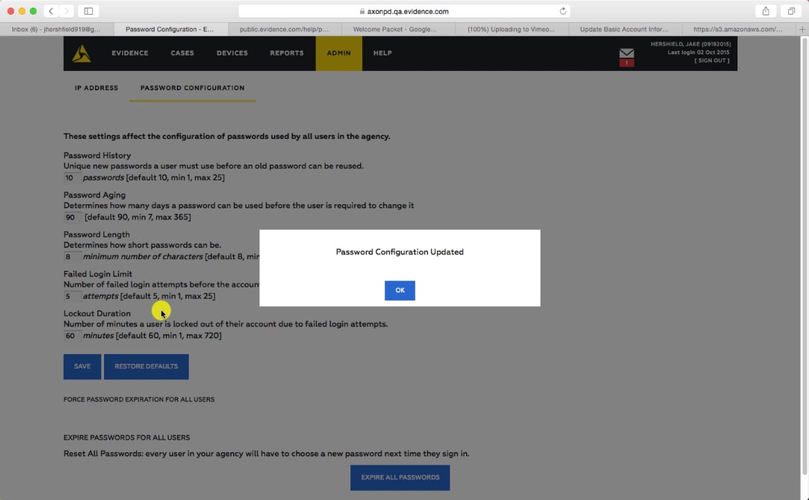 Configure Password Settings on Vimeo