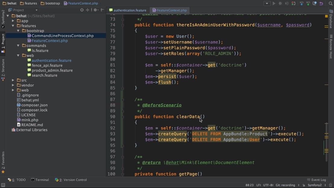 The SymfonyExtension & Clearing Data Between Scenarios > BDD, Behat ...