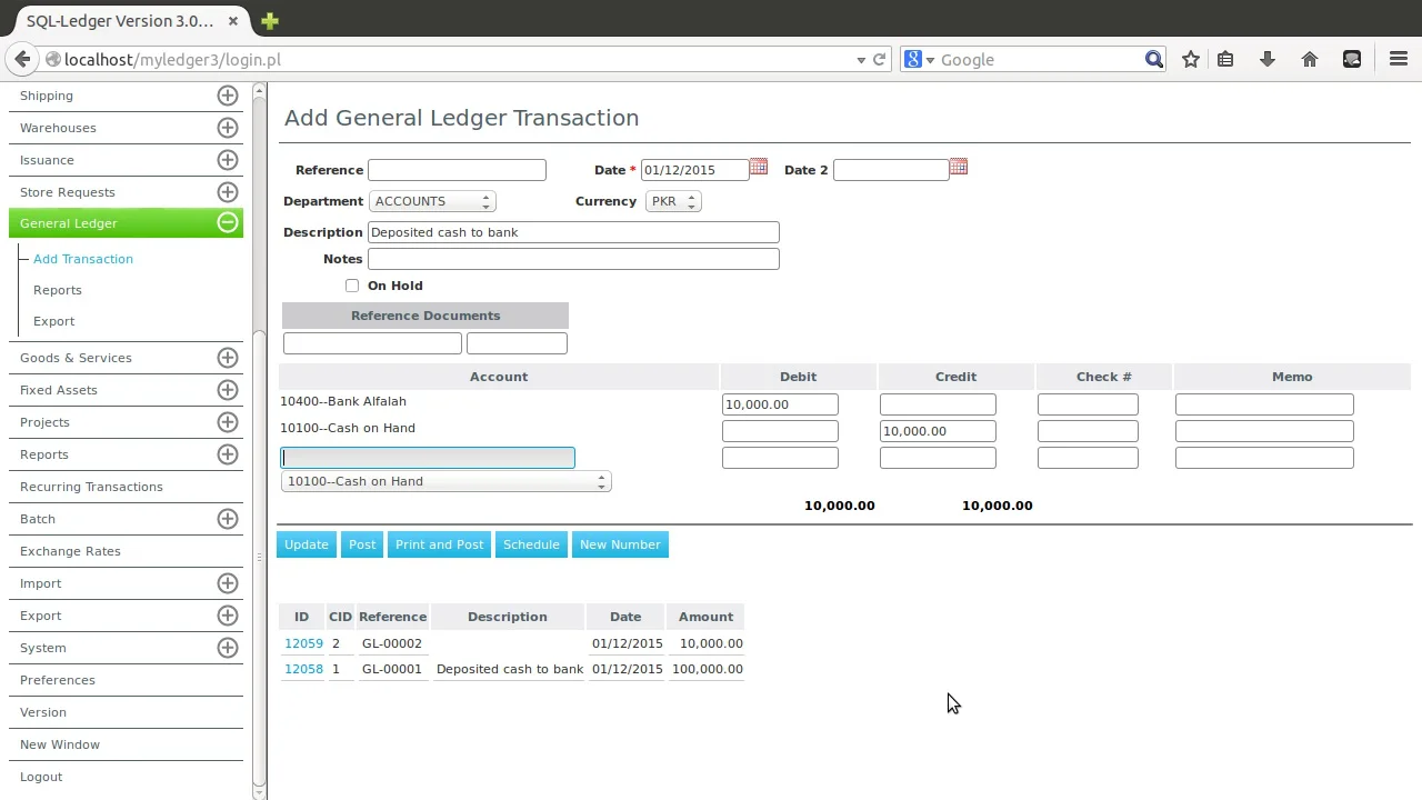 205 GL debit credit transaction