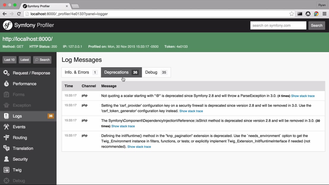 Fix Deprecation Warnings From Bundles How To Upgrade To Symfony 28 Then 30 Symfonycasts 