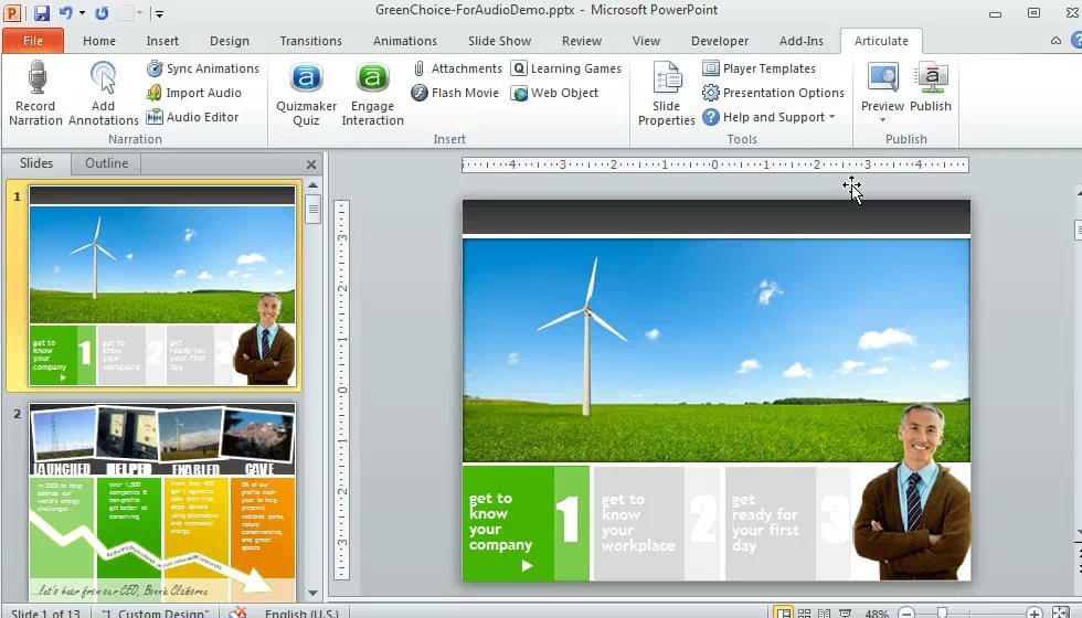 Using the #Articulate Presenter audio editor to split one audio file across multiple slides on Vimeo