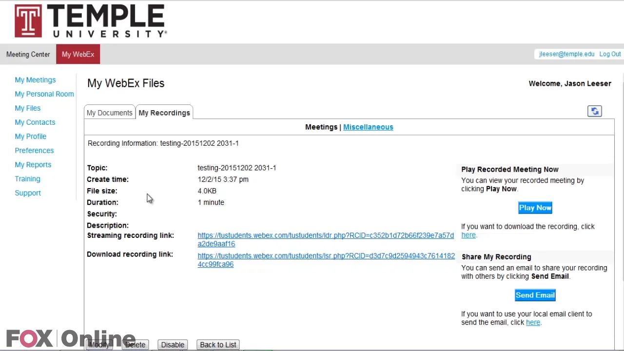 Student Site: Record a Video - WebEx Student Guide - Locate a recorded webex session to send to ...