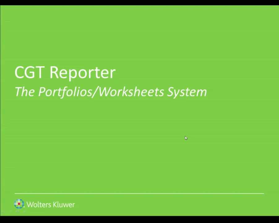 3 - CGT Reporter Intro to Portfolio Worksheet System