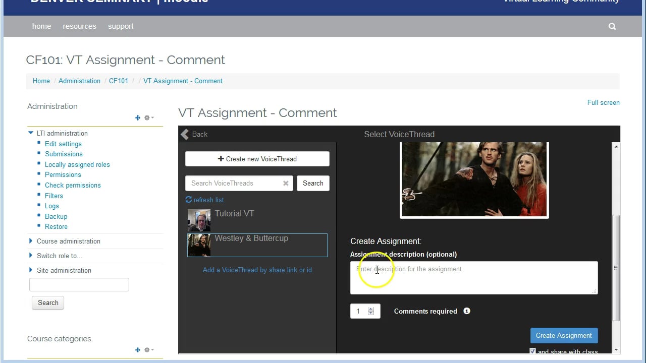 Moodle Faculty Tutorials - Create VoiceThread Assignment in Moodle (Leave a Comment) on Vimeo