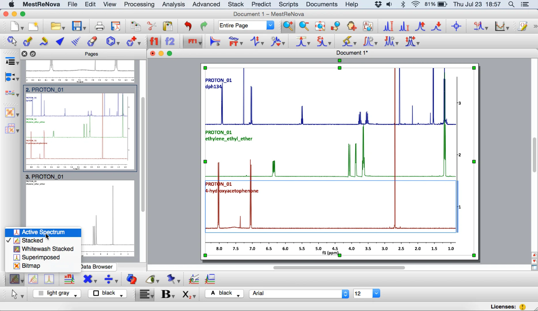 Spectrum Comparison in MNova - Stacked Spectra