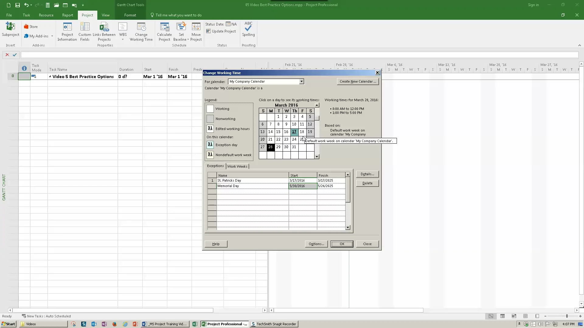 1-6 MS Project Calendars in Getting Started with Microsoft Project on Vimeo