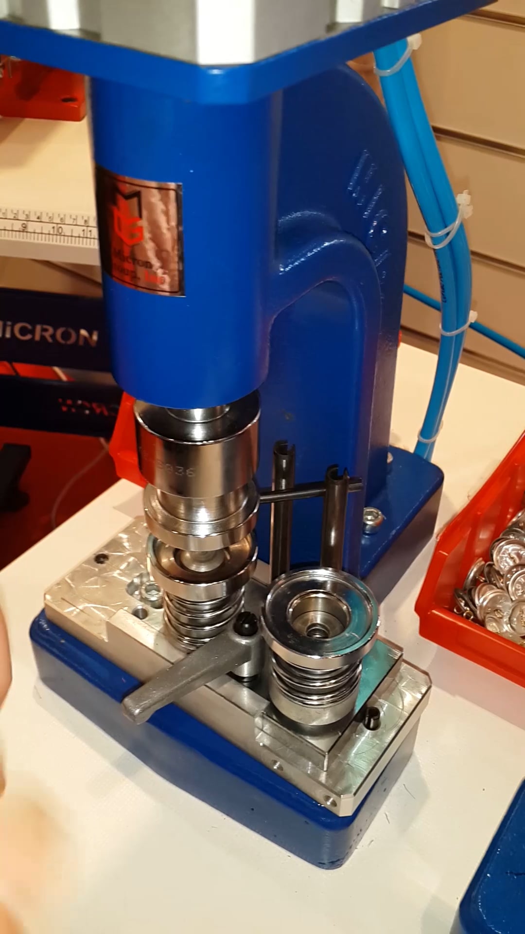 MBC-1 Pneumatic Button Cover Machine on Vimeo