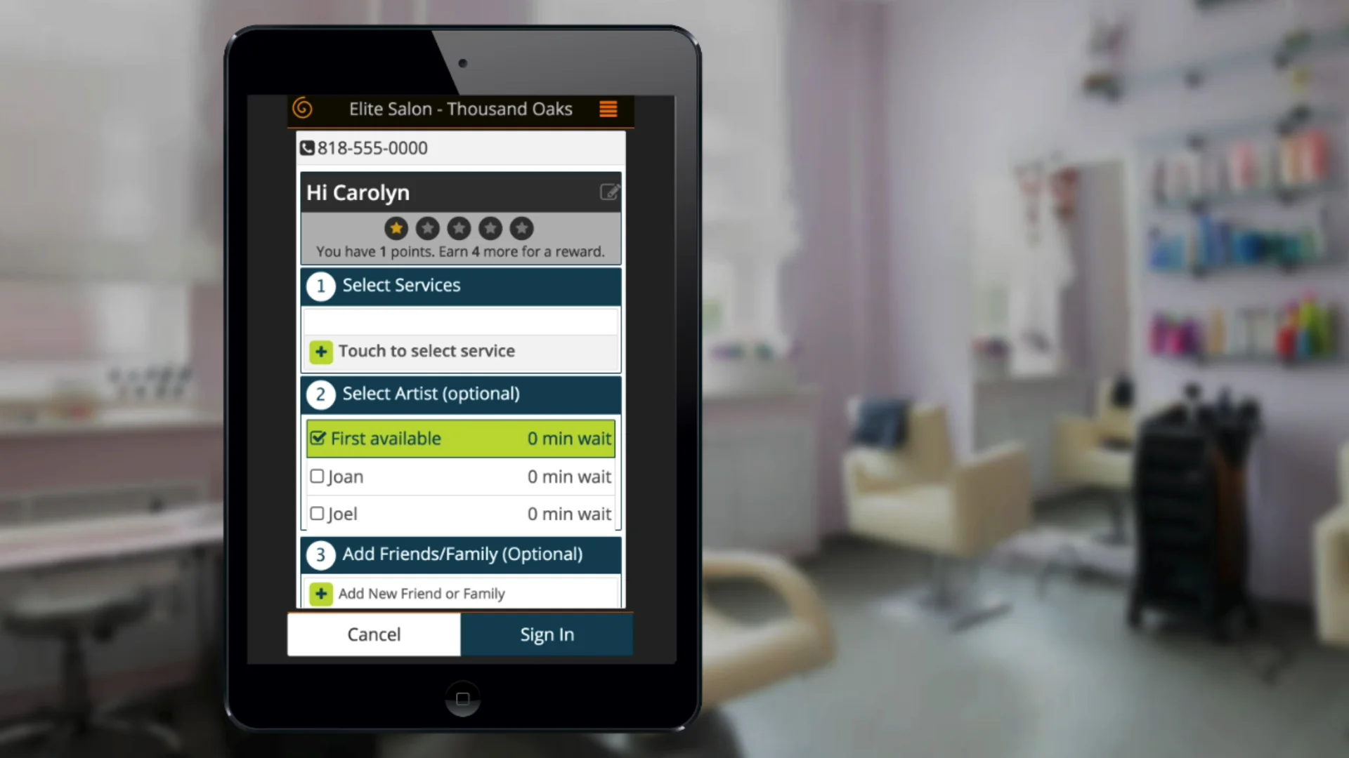 Growthzilla Salon and Spa Sign-in System