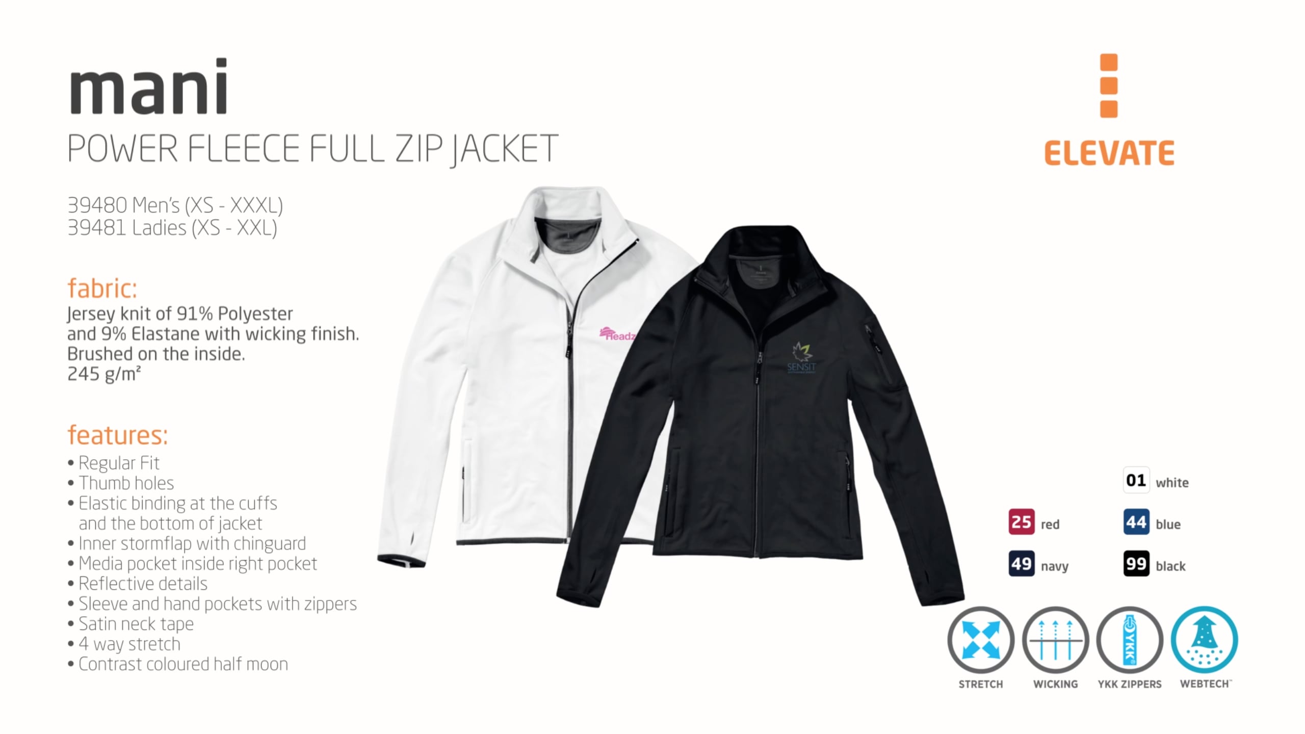 Mani power fleece full zip jacket | 39480 - 39481 on Vimeo