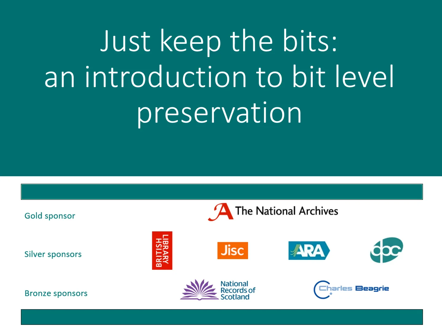 Just Keep the Bits: an introduction to bit level preservation