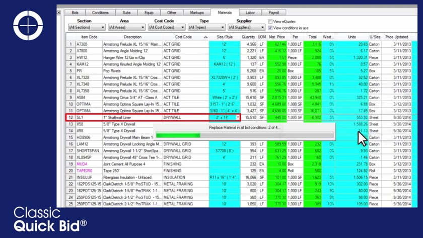 Materials Tab - On Center Software
