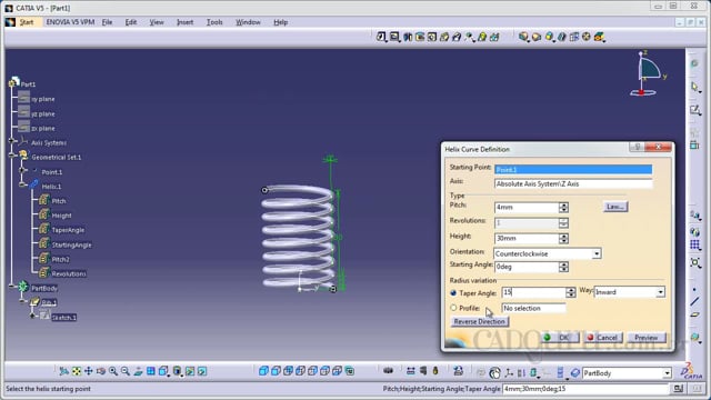 2.4 – Criando sketch helicoidal com a ferramenta “Helix” in Curso CATIA ...