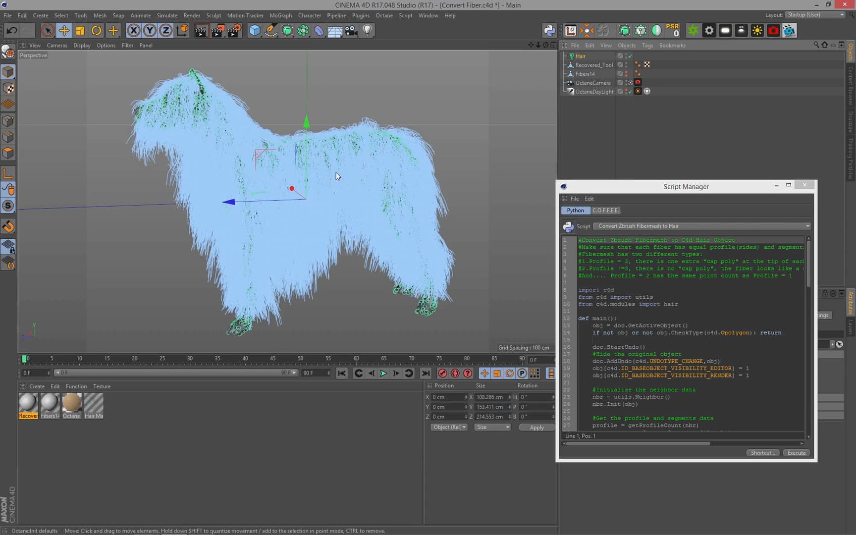 Cinema 4D Python: Convert ZBrush Fibermesh to C4D Hair Object on Vimeo