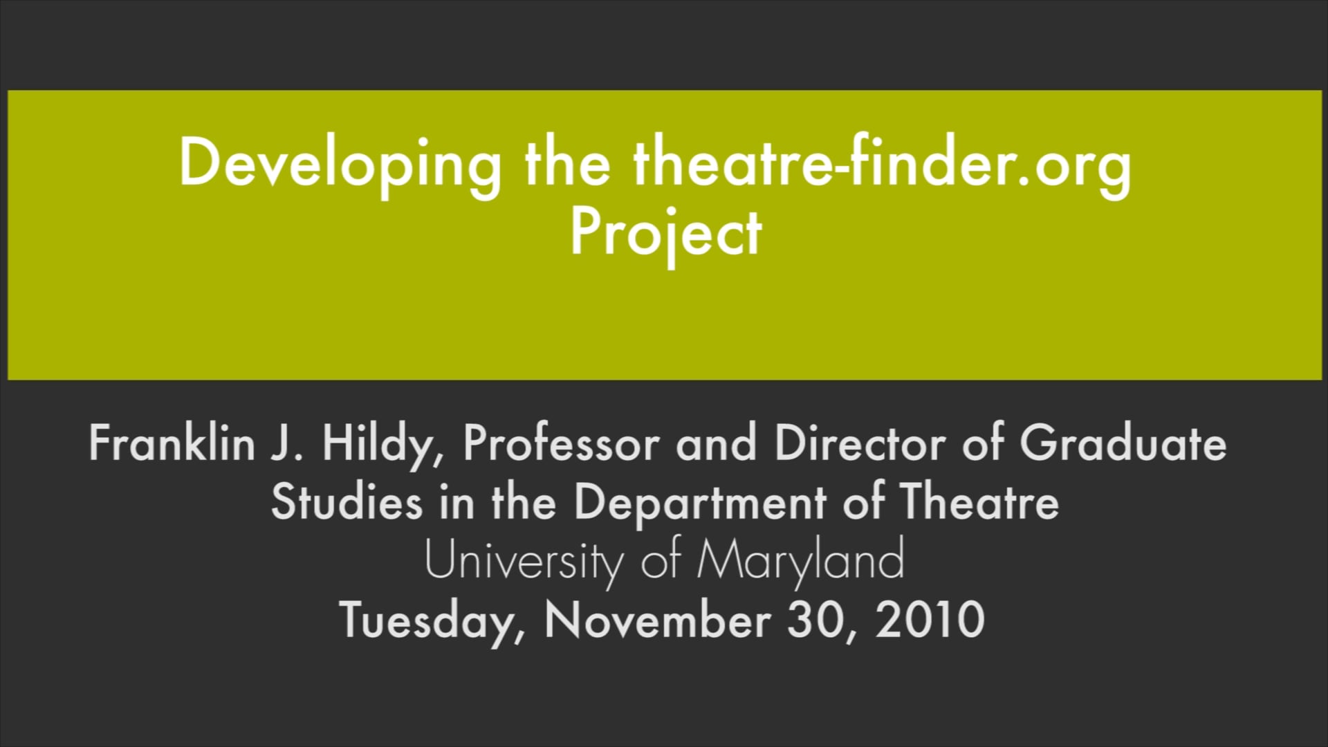 Frank Hildy Digital Dialogue: 'Developing the theatre-finder.org ...