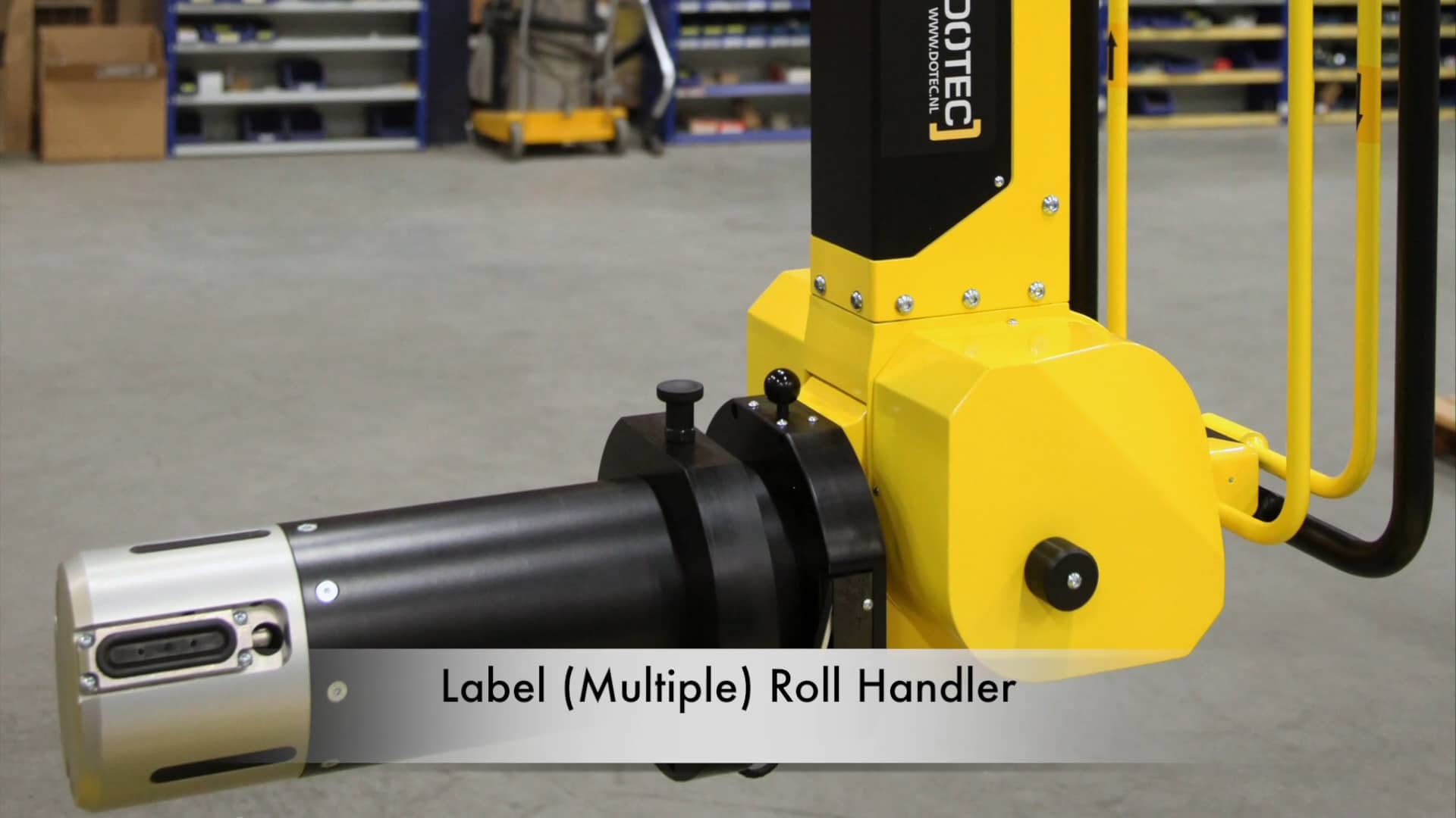 Roll handler for multiple narrow web and label rolls, Dotec RH90 MLR-3. Rollenwender on Vimeo