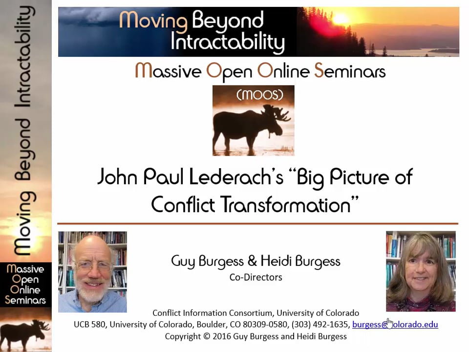 Lederach's Big Picture of Conflict Transformation on Vimeo