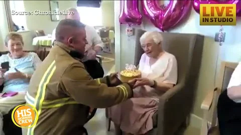 Burly Firefighter Delivers Cake to 105 Year Old Birthday Girl on Vimeo