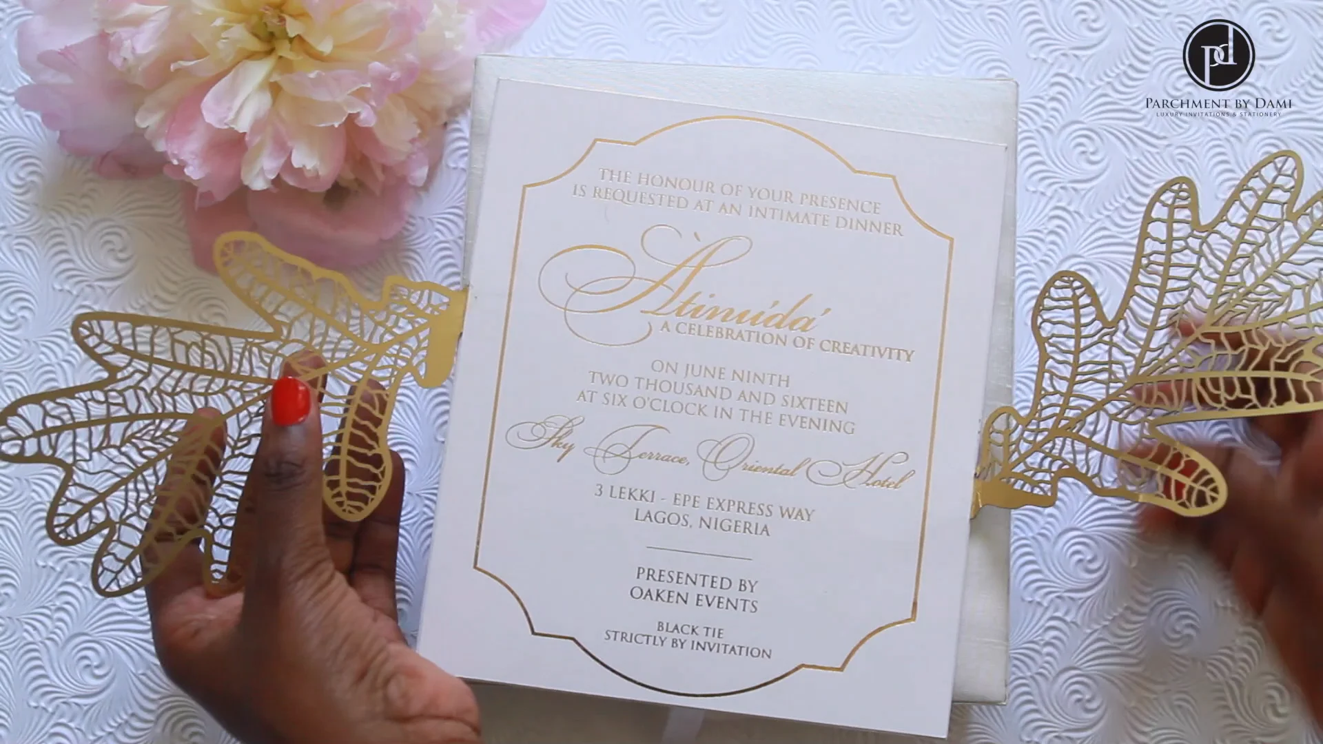 Gold and White Laser Cut, Gold Foil, and Custom Envelope Flap Boxed ...