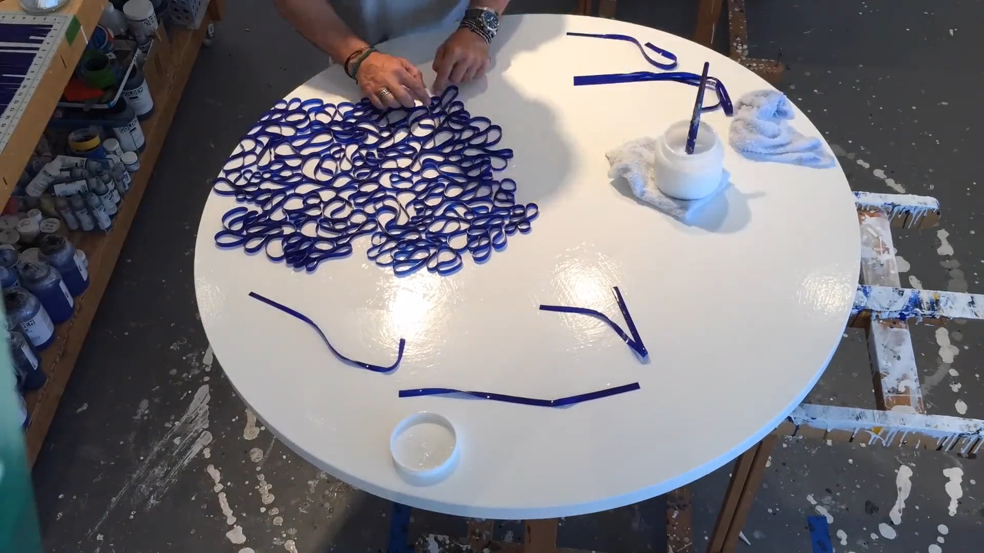 Brian Huber artist blue textured painting "Basin" time lapse taken in ...