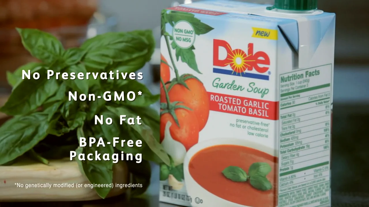 DOLE Garden Soup - Roasted Garlic Tomato Basil Pasta on Vimeo