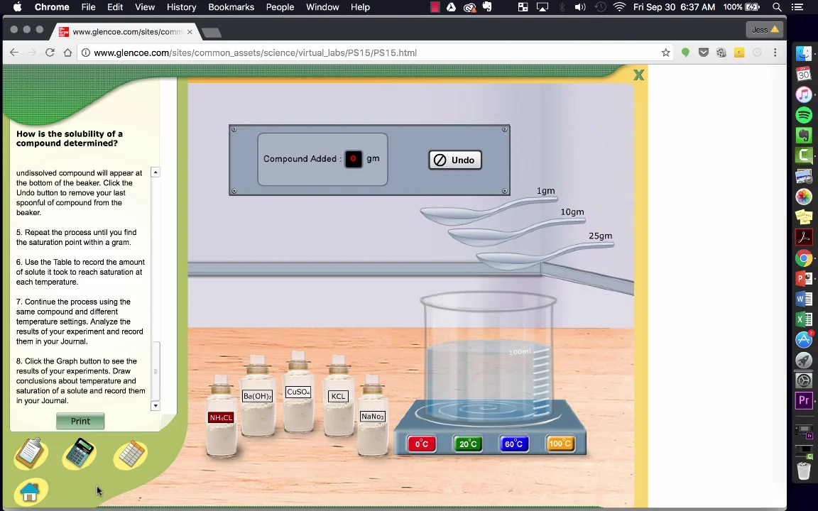 Glencoe Solubility Virtual Lab