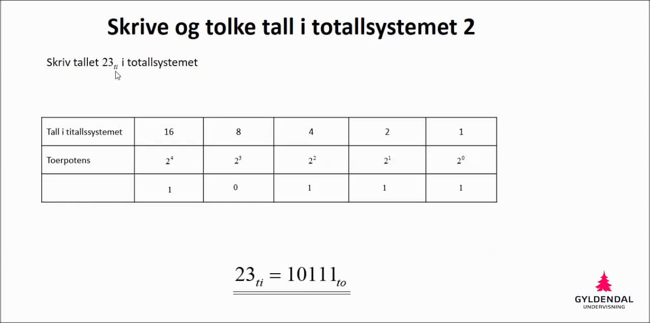 Skrive og tolke tall i totallsystemet 2 on Vimeo