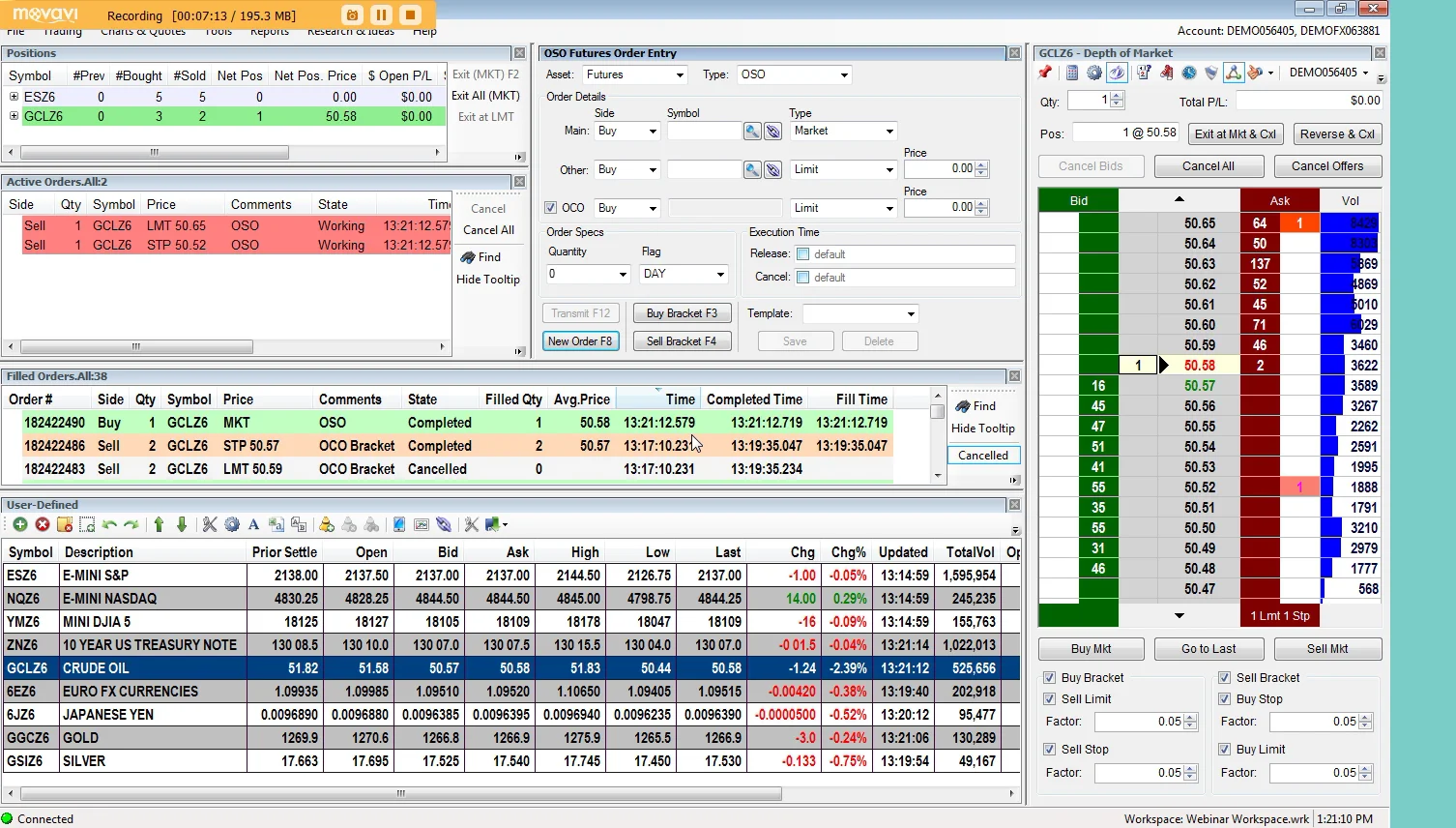 Using bracket orders on E-Futures software ( OEC)