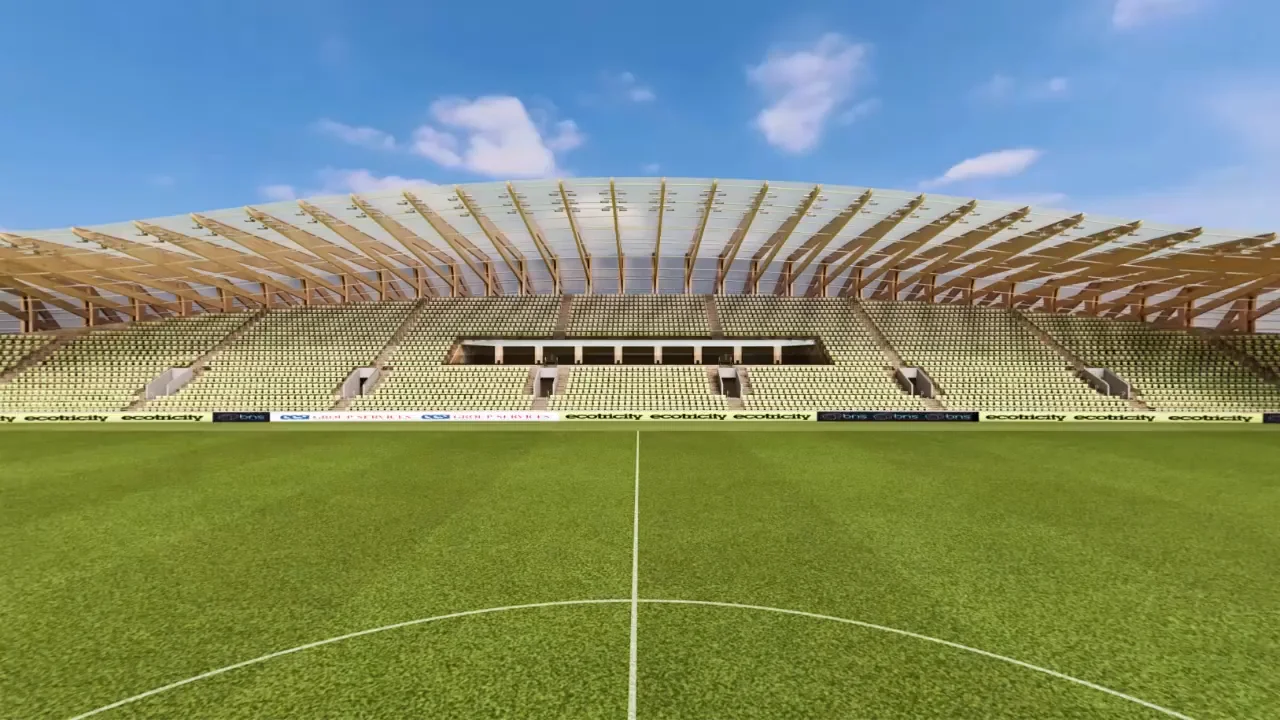 Inside the Forest Green stadium - designed by Zaha Hadid Architects
