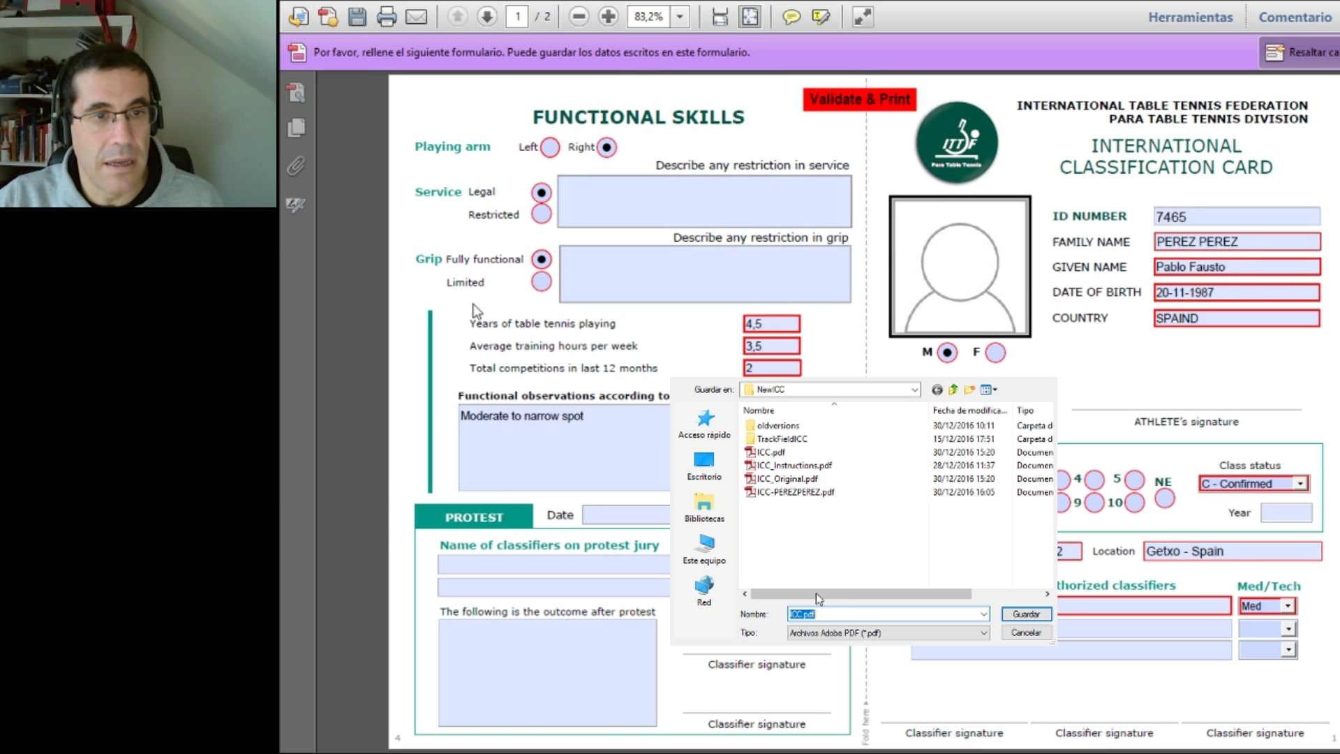 How to fill the International Classification Card