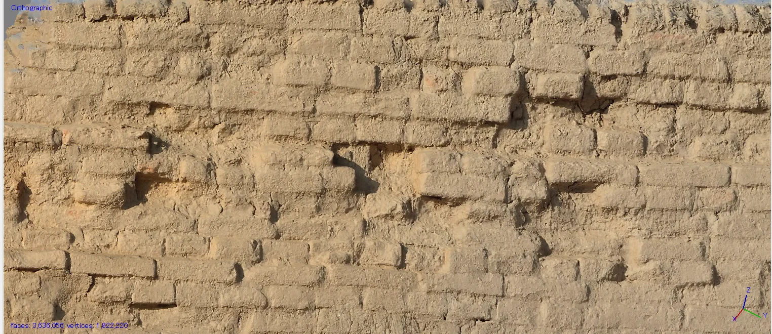 A draft photogrametric 3D model of a Harappan brick wall in DK area ...