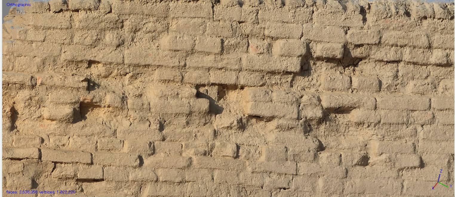 A draft photogrametric 3D model of a Harappan brick wall in DK area ...