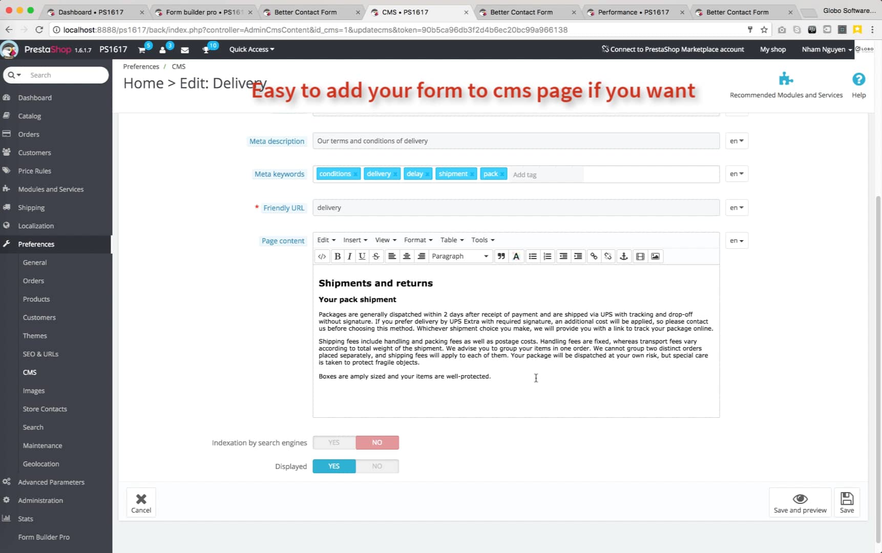 How to create a form and add to CMS page in Prestashop on Vimeo
