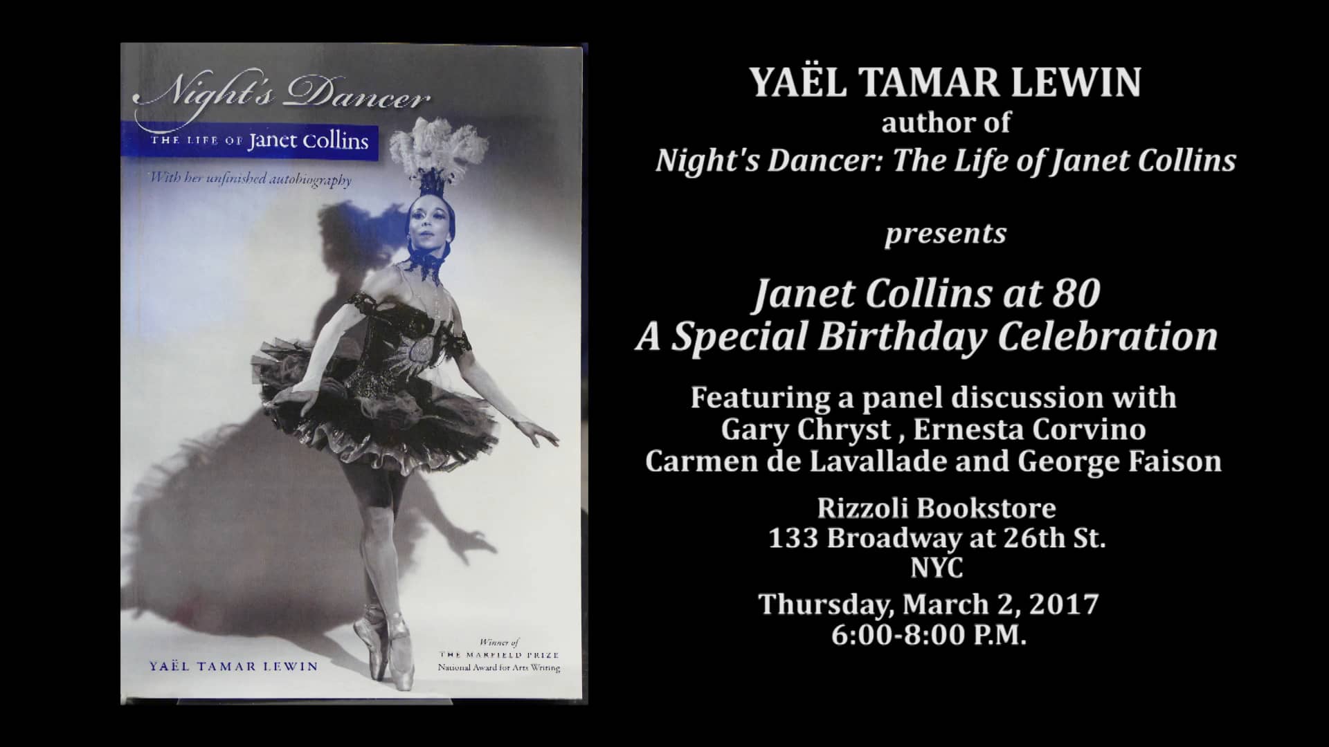 YAEL LEWIN- Janet Collins 100th Birthday Celebration at Rizzoli ...