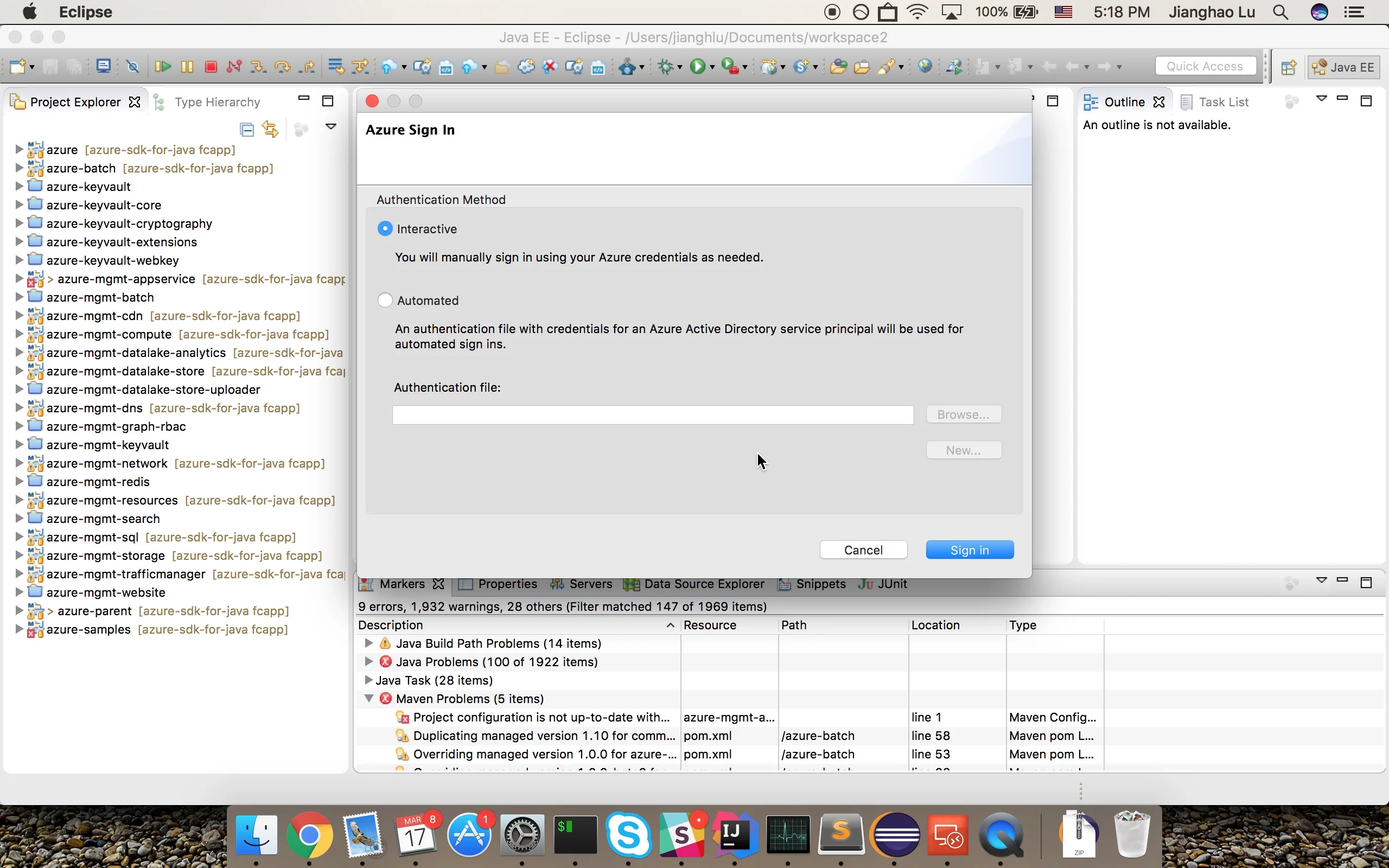Azure Eclipse plugin login fails silently on Vimeo